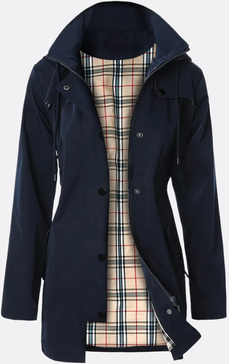 Elvessa Plaid Rain Jacket | Waterproof Hooded Windbreaker