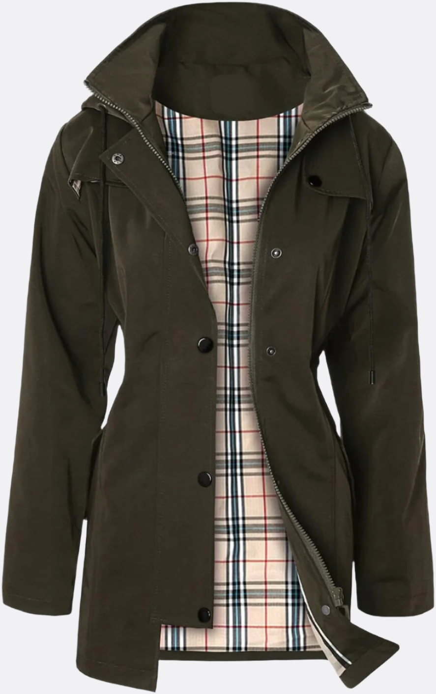 Elvessa Plaid Rain Jacket | Waterproof Hooded Windbreaker