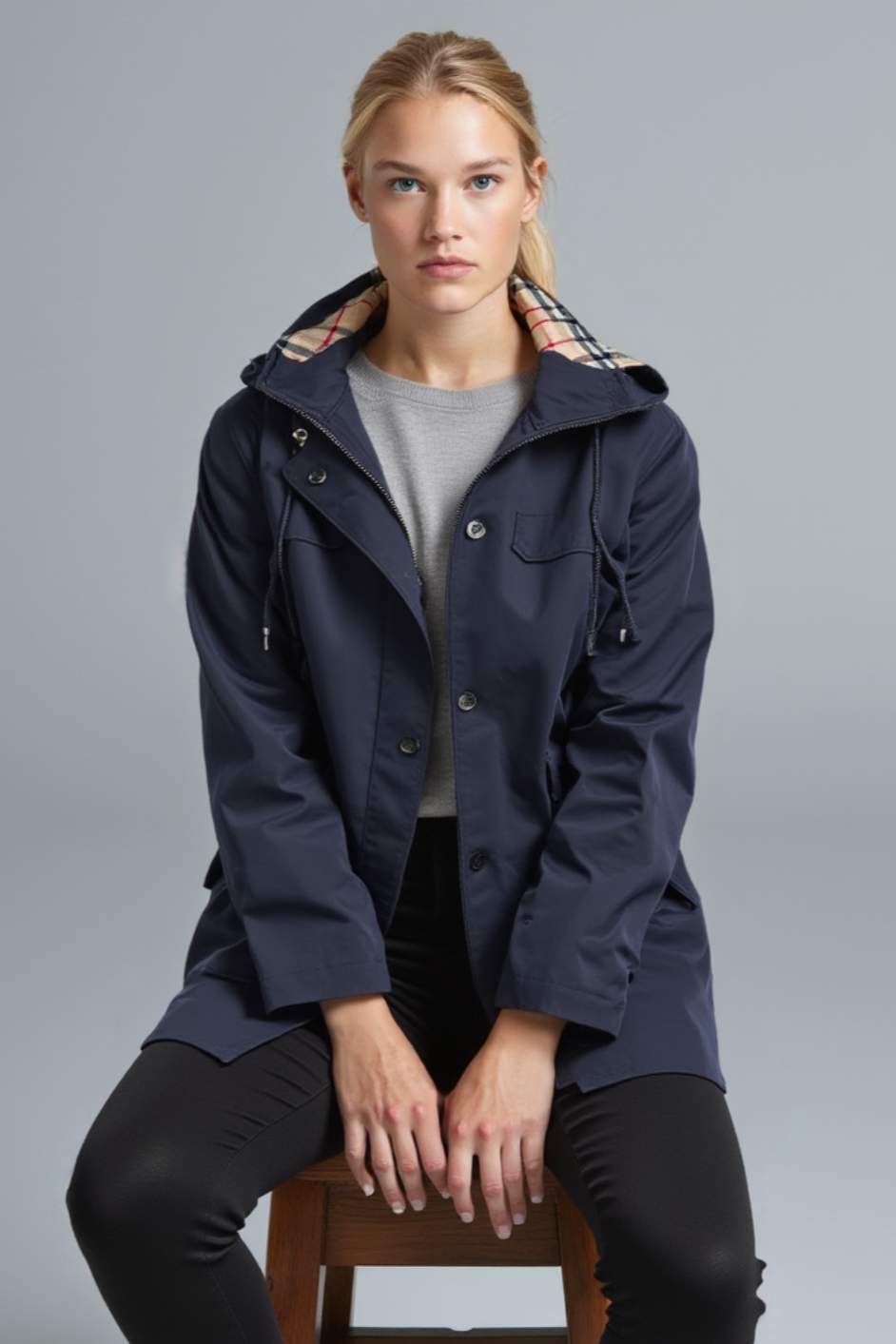Elvessa Plaid Rain Jacket | Waterproof Hooded Windbreaker