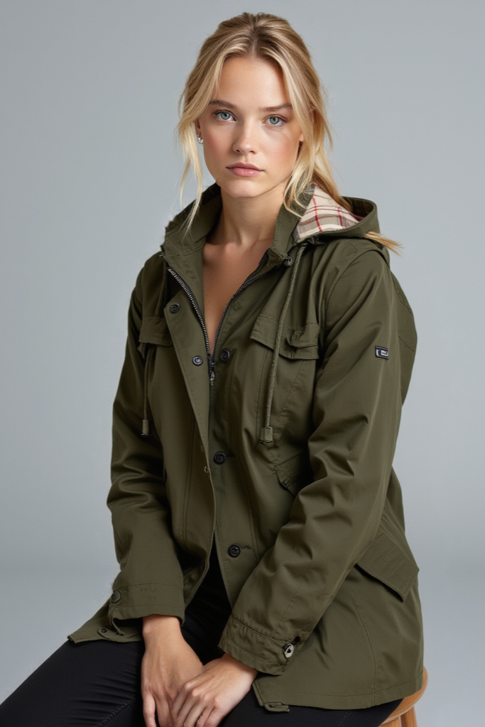 Elvessa Plaid Rain Jacket | Waterproof Hooded Windbreaker