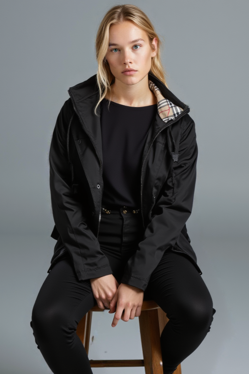 Elvessa Plaid Rain Jacket | Waterproof Hooded Windbreaker