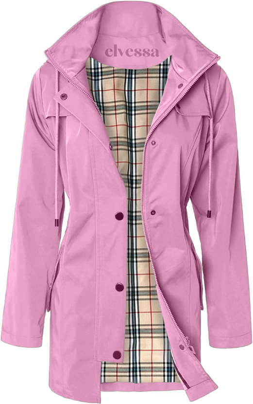 Elvessa Plaid Rain Jacket | Waterproof Hooded Windbreaker